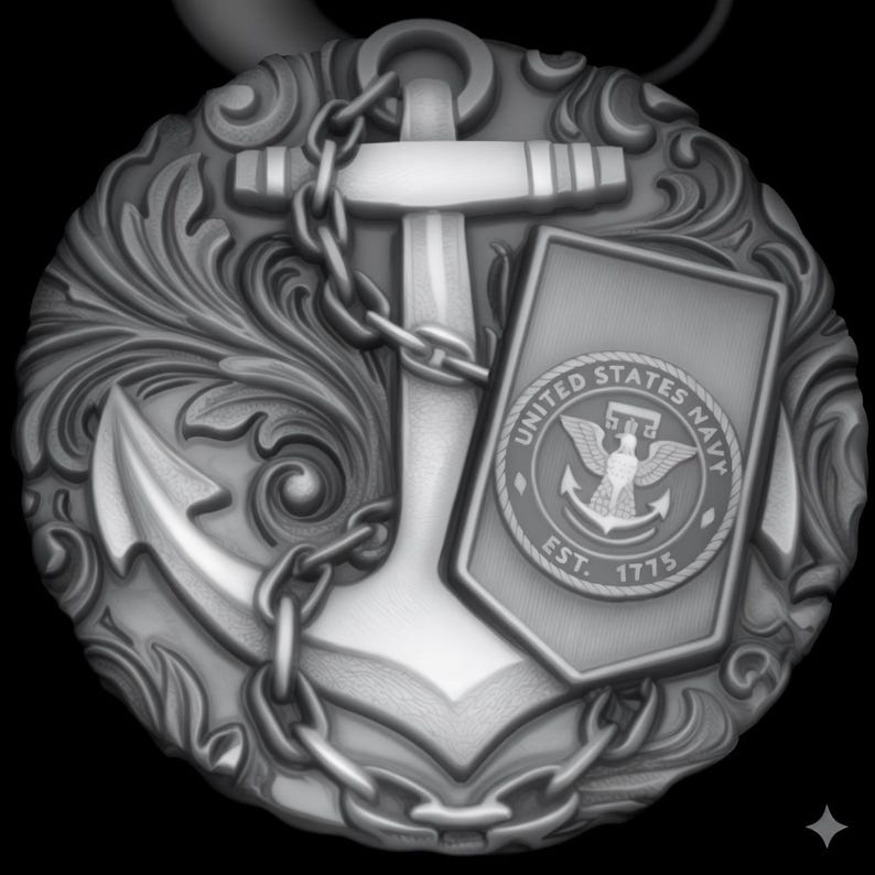 3D Embossing Depth Map: US Navy. Antiqued Coin Design (PNG, Fiber Laser ...