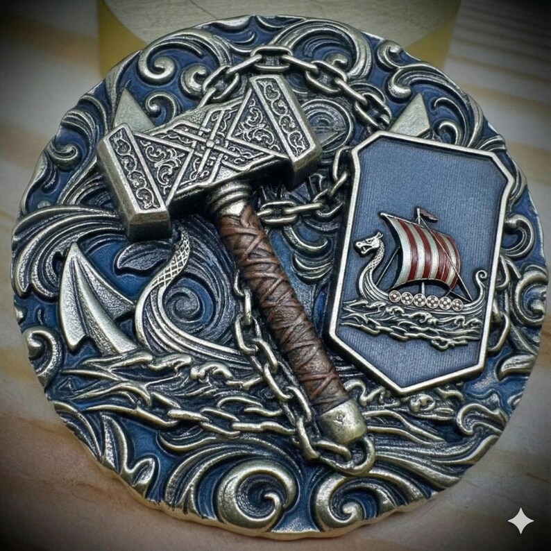 3D Embossing Depth Map: Viking Navy Coin. Antiqued Coin Design (PNG ...