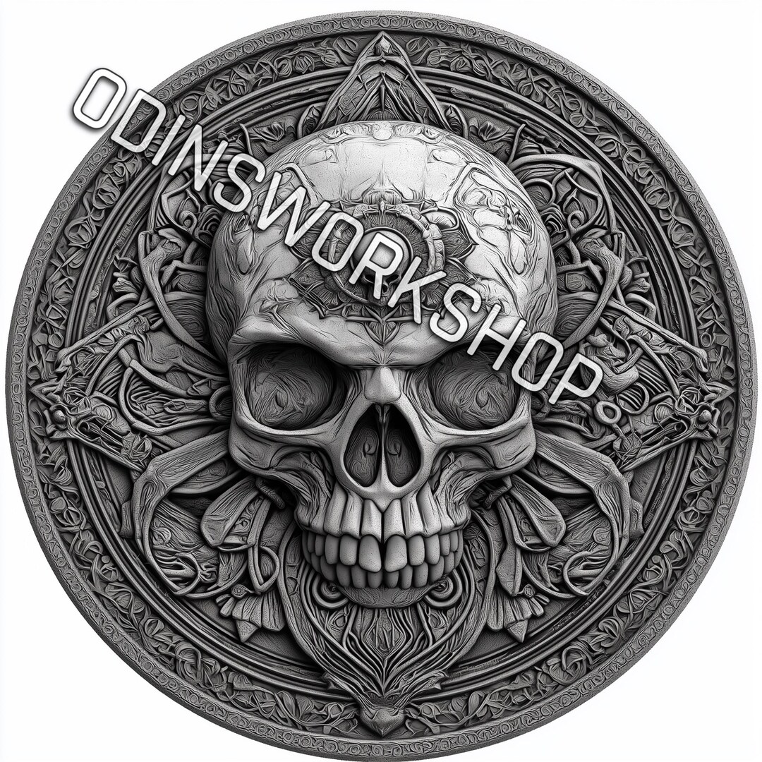 Skull Coin 3D Embossing File: Laser Engraving Depth Map (PNG Digital ...
