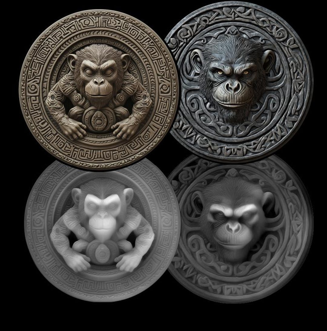 MONKEY Oni Coin. 4k Stl Png 3d Embossing Files Fiber Laser Engraving ...