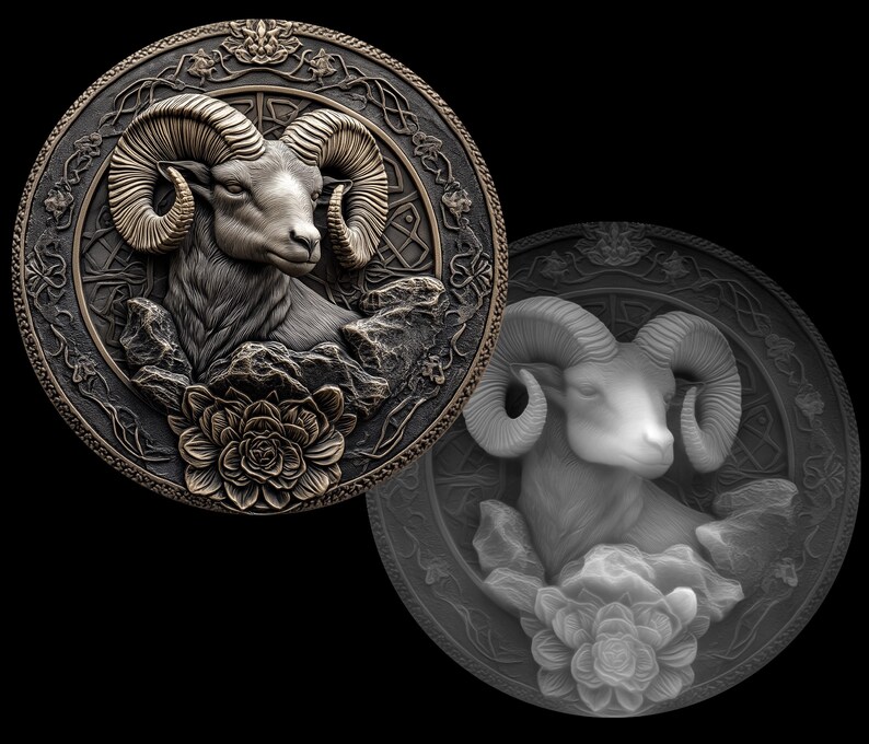 The Big Horn Sheep Coin 4K PNG STL 3d Embossing Files, Fiber Laser ...
