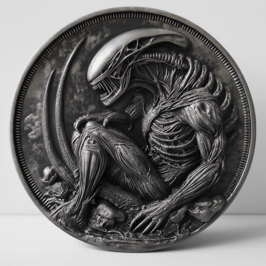U- XENOMORPH 4K STL+PNG Coin 3d Embossing Files, Fiber Laser Engraving ...