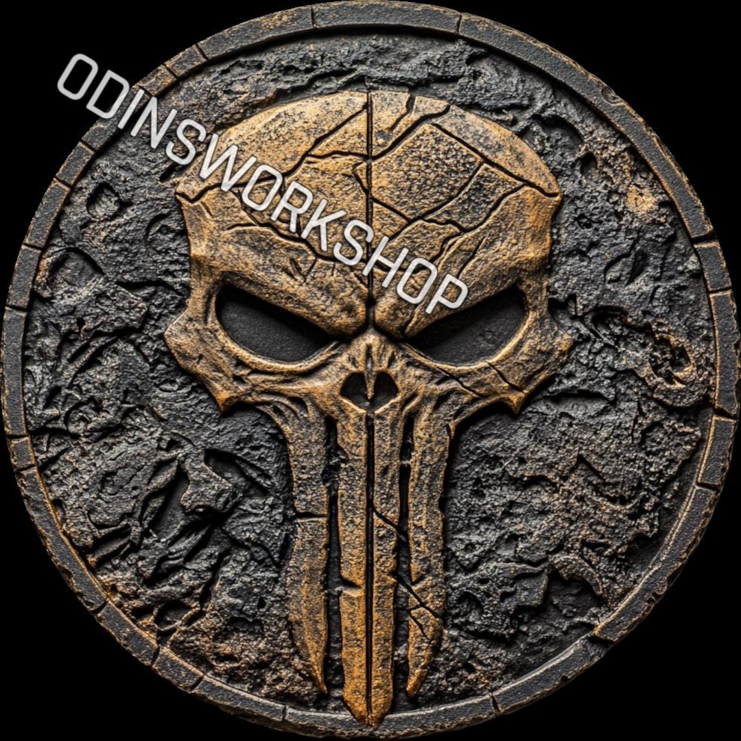 Punisher Skull Coin 3D Embossing Files: Laser Engraving Designs (PNG ...