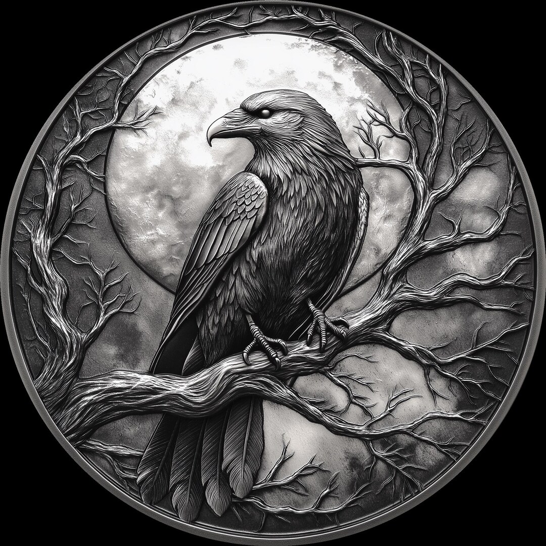 U- Raven, Full Moon 4K PNG. 3d Embossing Files, Fiber Laser Engraving ...