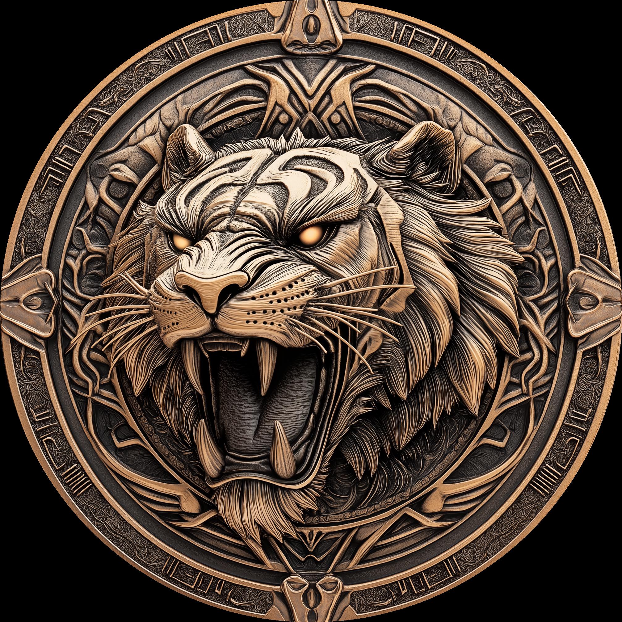 Tiger Coin 3D Embossing Design: Fiber Laser Engraving Files (PNG, Depth ...