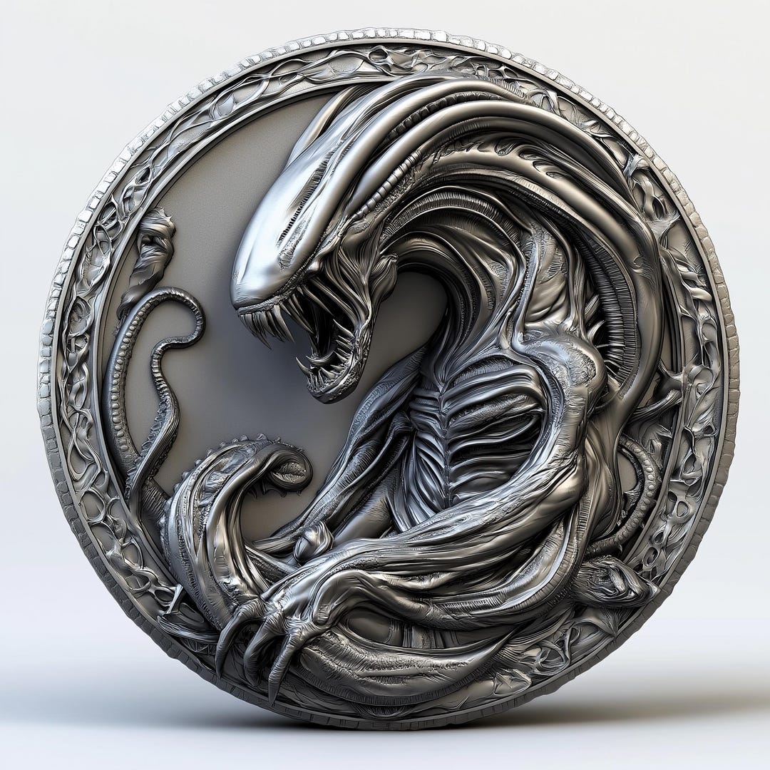 U- Alien Xenomorph. STL+PNG. Coin 3d Embossing Files, Fiber Laser ...