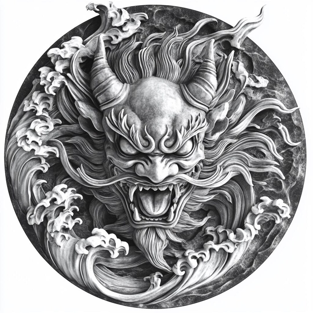 U- JAPANESE ONI Coin 3d Embossing Files, Fiber Laser Engraving Designs ...