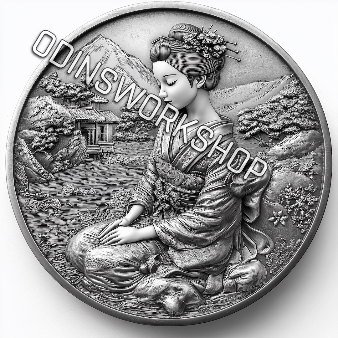 Edo Geisha Coin 3D Embossing Files: Laser Engraving Designs (STL+PNG ...
