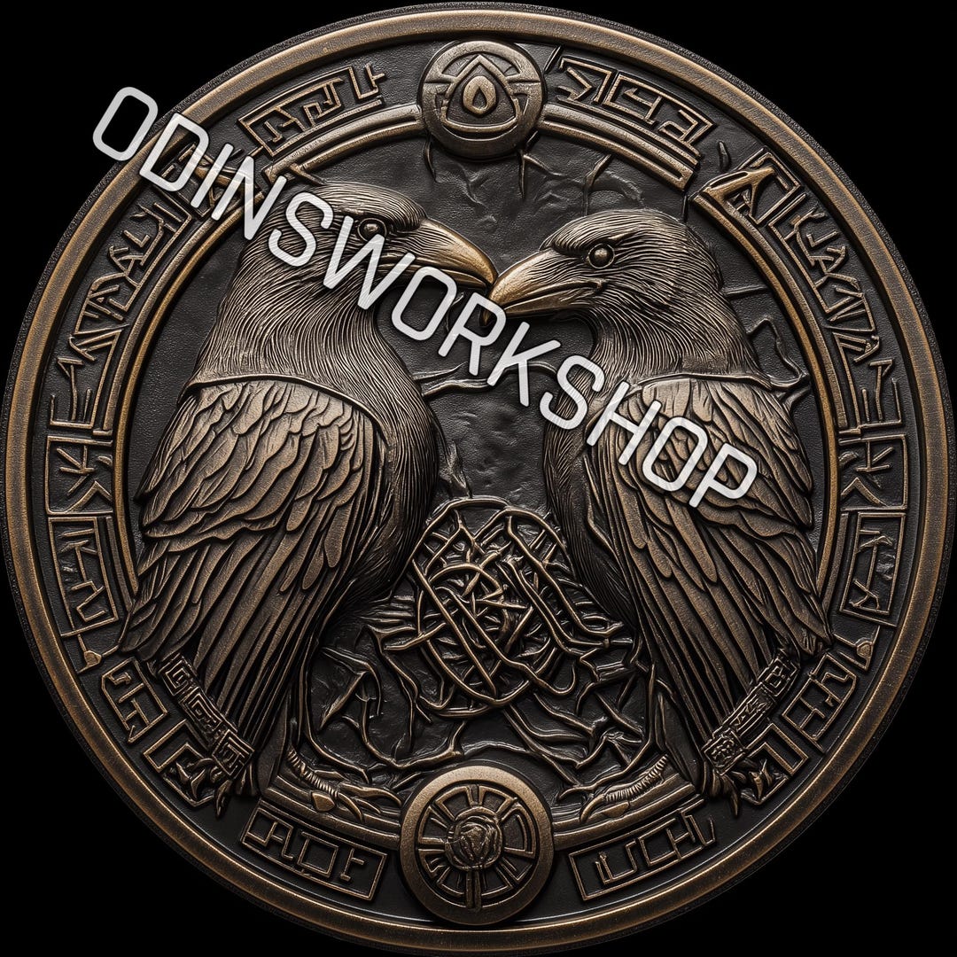 Huginn Muninn Viking Coin 3D Embossing File: Fiber Laser Engraving (PNG ...