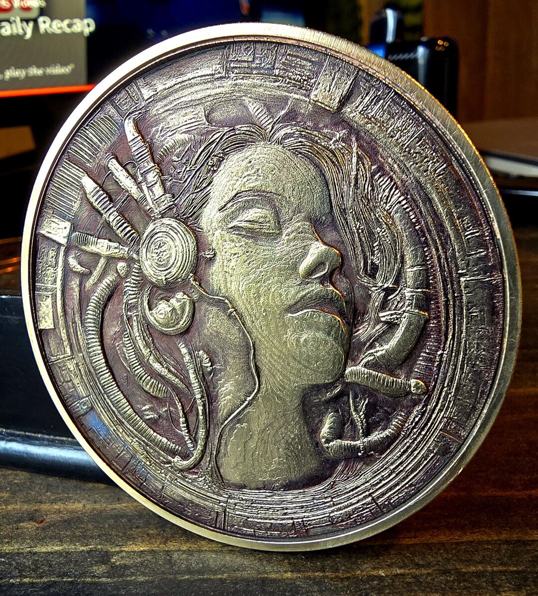 70mm Biomechanical Coin. Challenge Coin. EDC Worry Token. Challenge ...