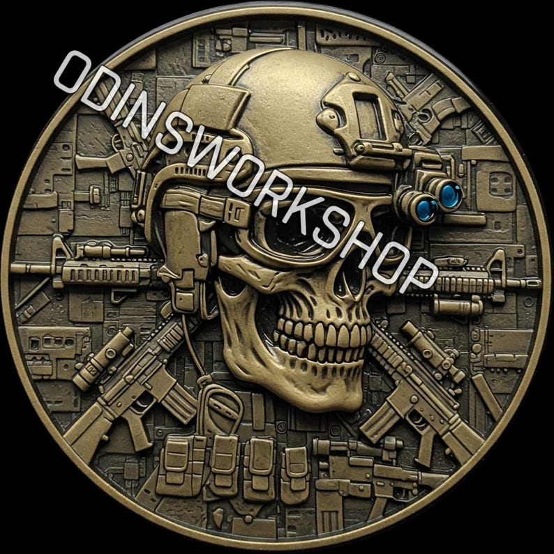 Mercenary Skull Coin 3D Embossing Design: Fiber Laser Engraving (PNG ...