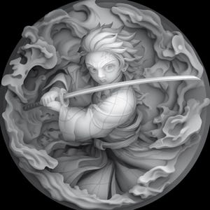 U- Tanjiro Demon Slayer Coin 3d Embossing Files, Fiber Laser Engraving ...