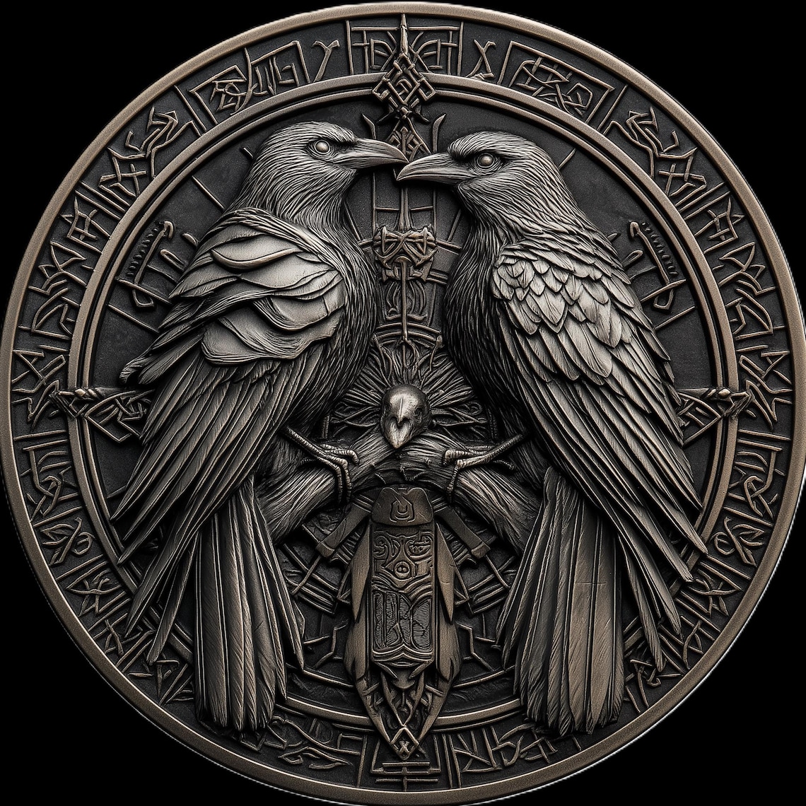 Viking Huginn Muninn Coin 3D Embossing File: Fiber Laser Engraving ...