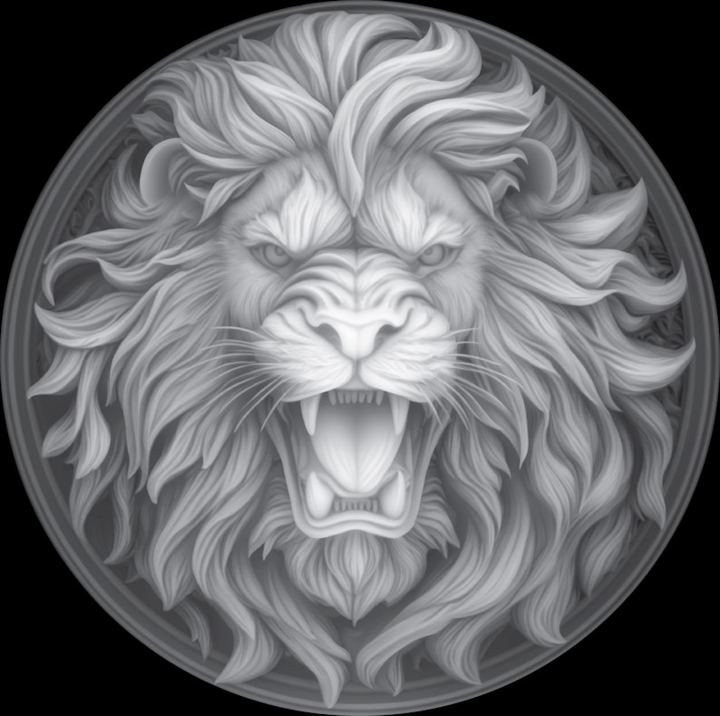 Lion 3D Embossing Files: Fiber Laser Engraving Design (PNG Depth Map ...