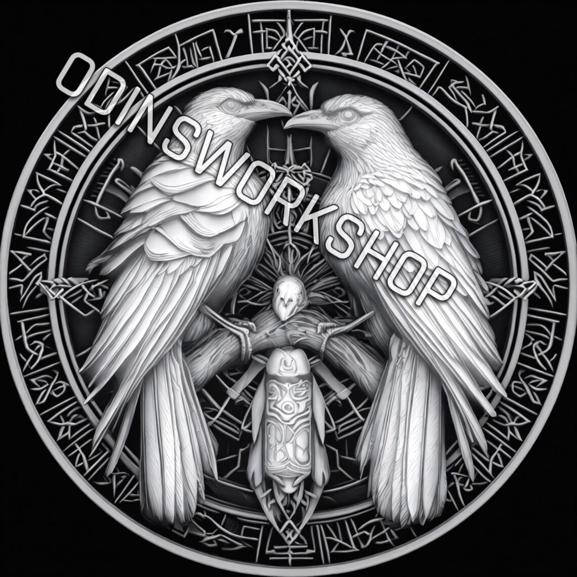 Viking Huginn Muninn Coin 3D Embossing File: Fiber Laser Engraving ...