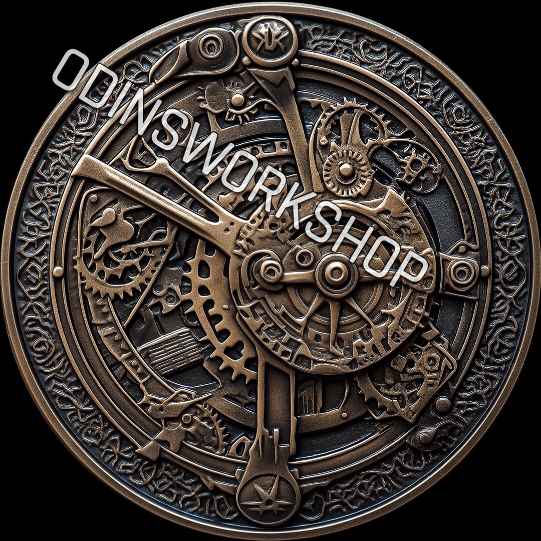 Clockwork Coin 3D Embossing File: Laser Engraving Design (PNG Digital ...