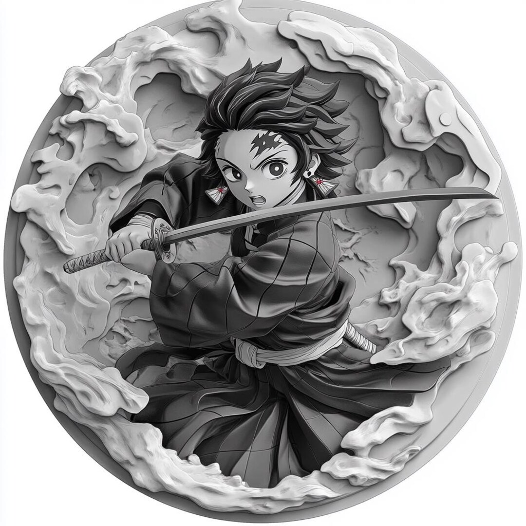 U- Tanjiro Demon Slayer Coin 3d Embossing Files, Fiber Laser Engraving ...
