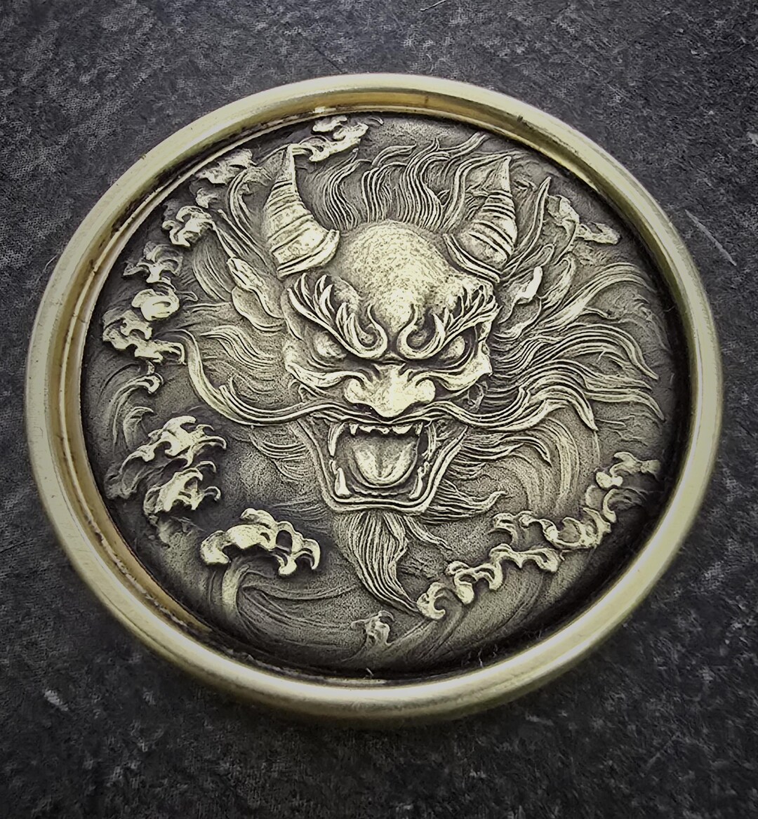 Japanese Oni Coin. EDC Worry Token. Challenge Coin. Solid Brass. One ...
