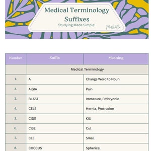Nursing School Terminology|| Suffixes|| NCLEX Suffix Practice - Etsy