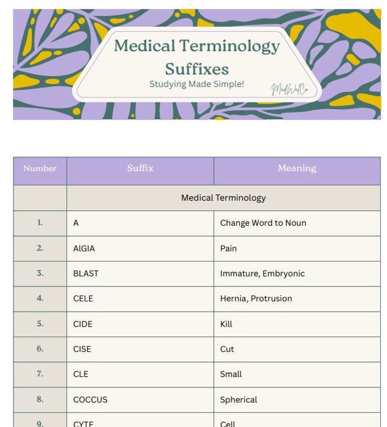 Nursing School Terminology|| Suffixes|| NCLEX Suffix Practice - Etsy