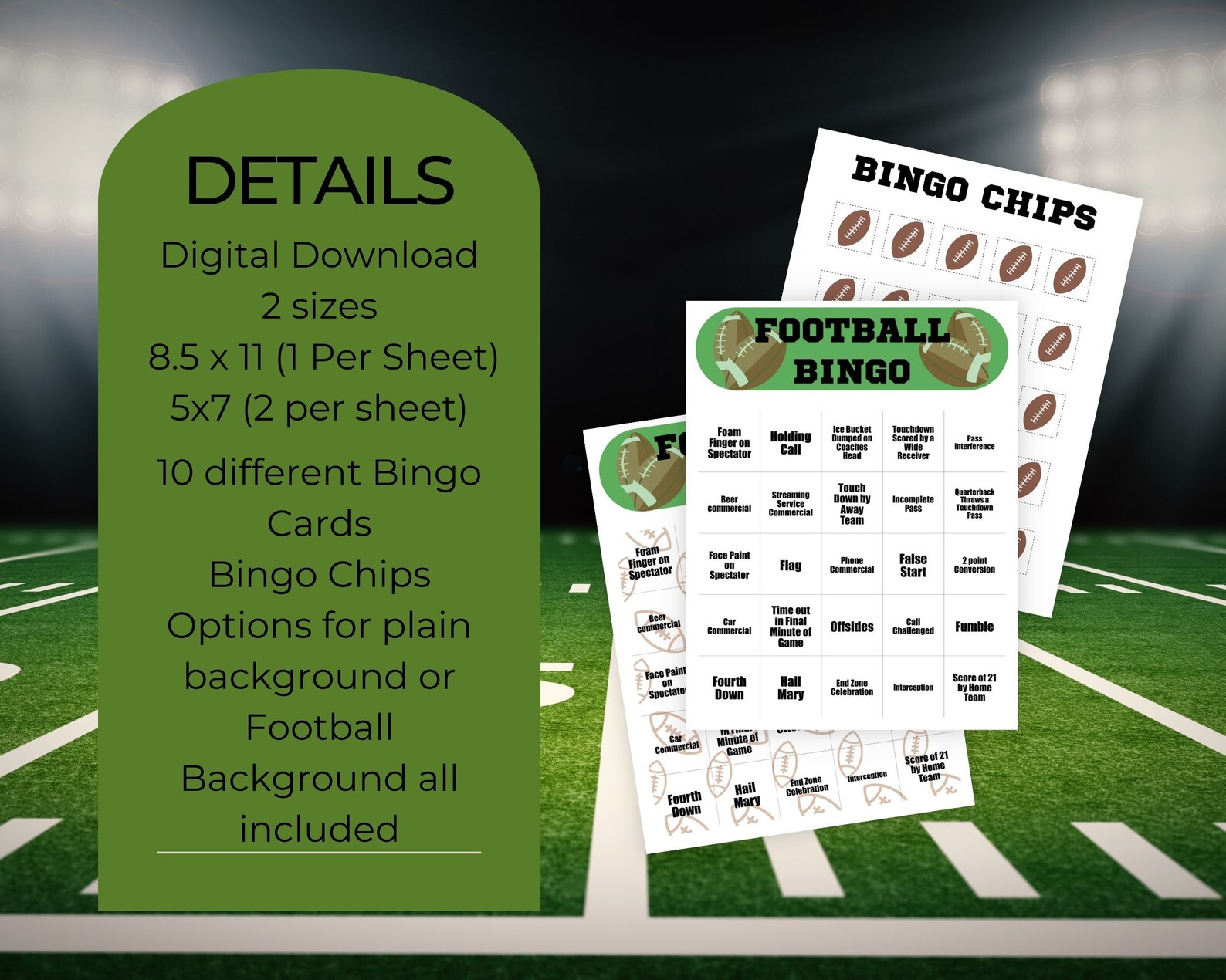 Football Bingo, 10 Unique Printable Bingo Cards, Football Game ...