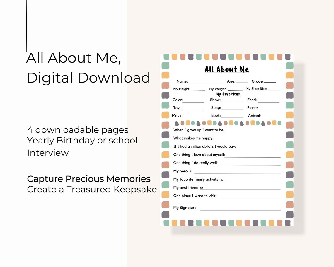 Yearly Birthday Interview for Kids. Yearly School Interview for Kids ...