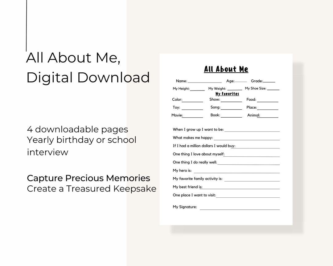 Childhood Printable Interview, All About Me Interview, Kids Keepsake ...