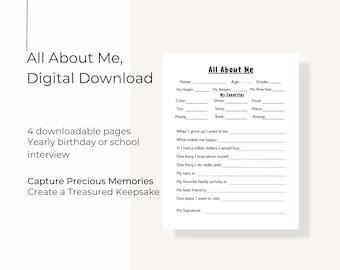 Childhood Printable Interview, All About Me Interview, Kids Keepsake ...