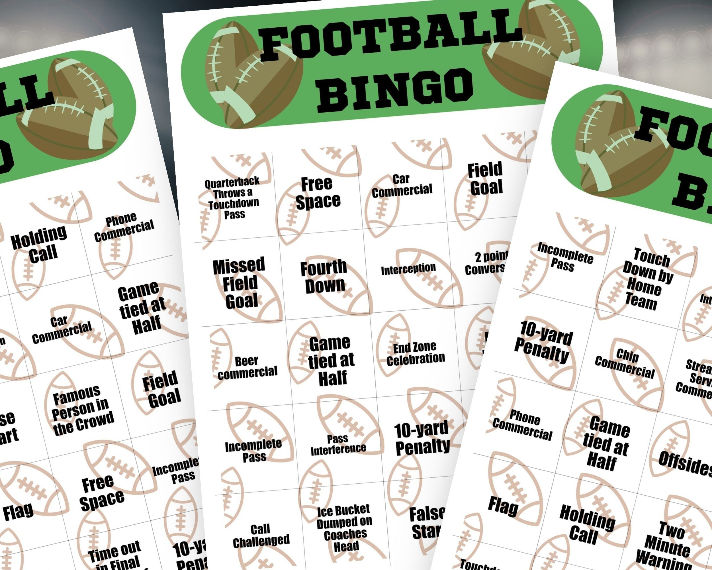 Football Bingo, 10 Unique Printable Bingo Cards, Football Game ...