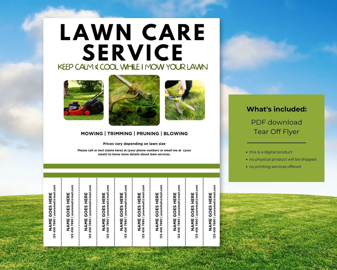 Lawn Care Tear off Flyer Bundle, Customizable Design in Canva, Lawn ...