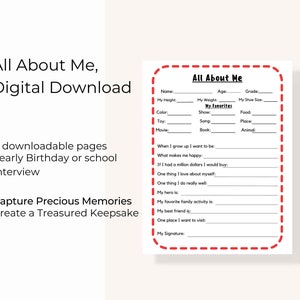 Childhood Printable Interview, All About Me Interview, Kids Keepsake ...
