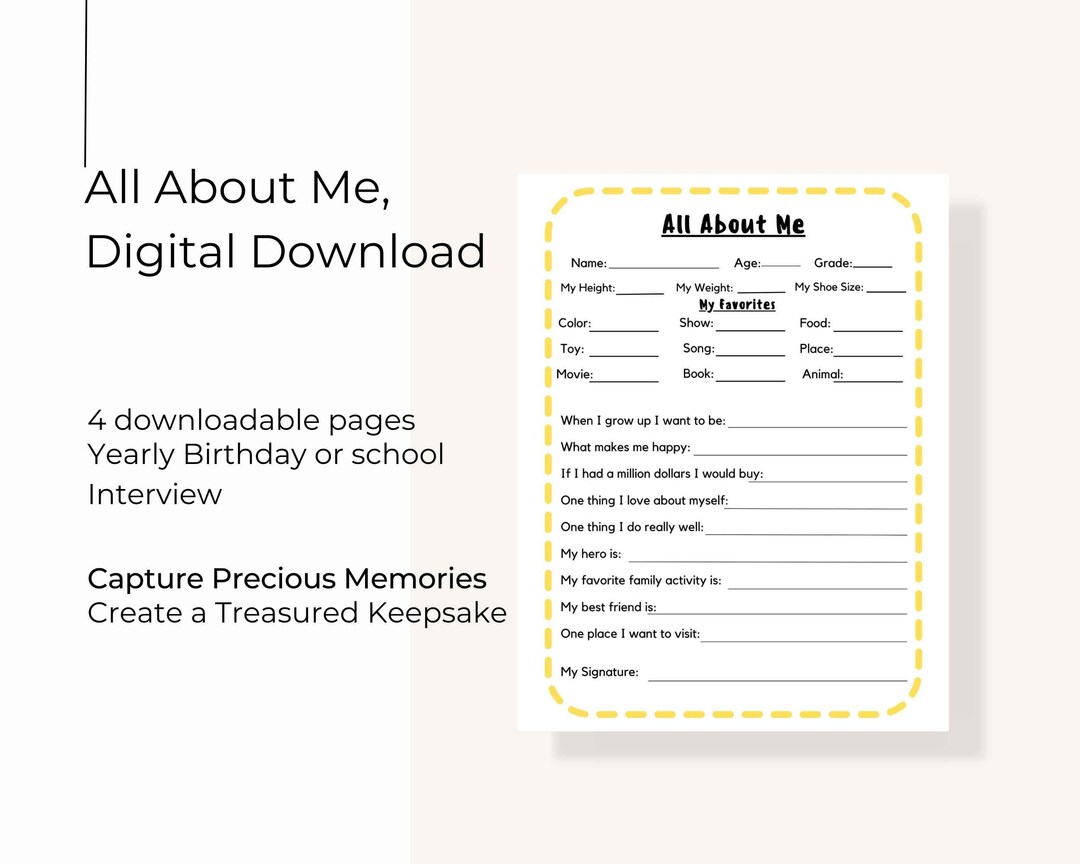 Childhood Printable Interview, All About Me Interview, Kids Keepsake ...