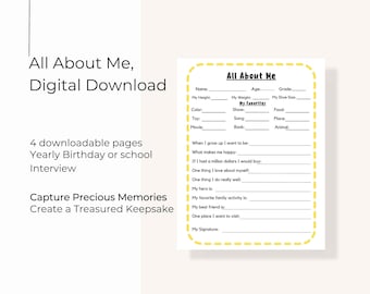 Childhood Printable Interview, All About Me Interview, Kids Keepsake ...