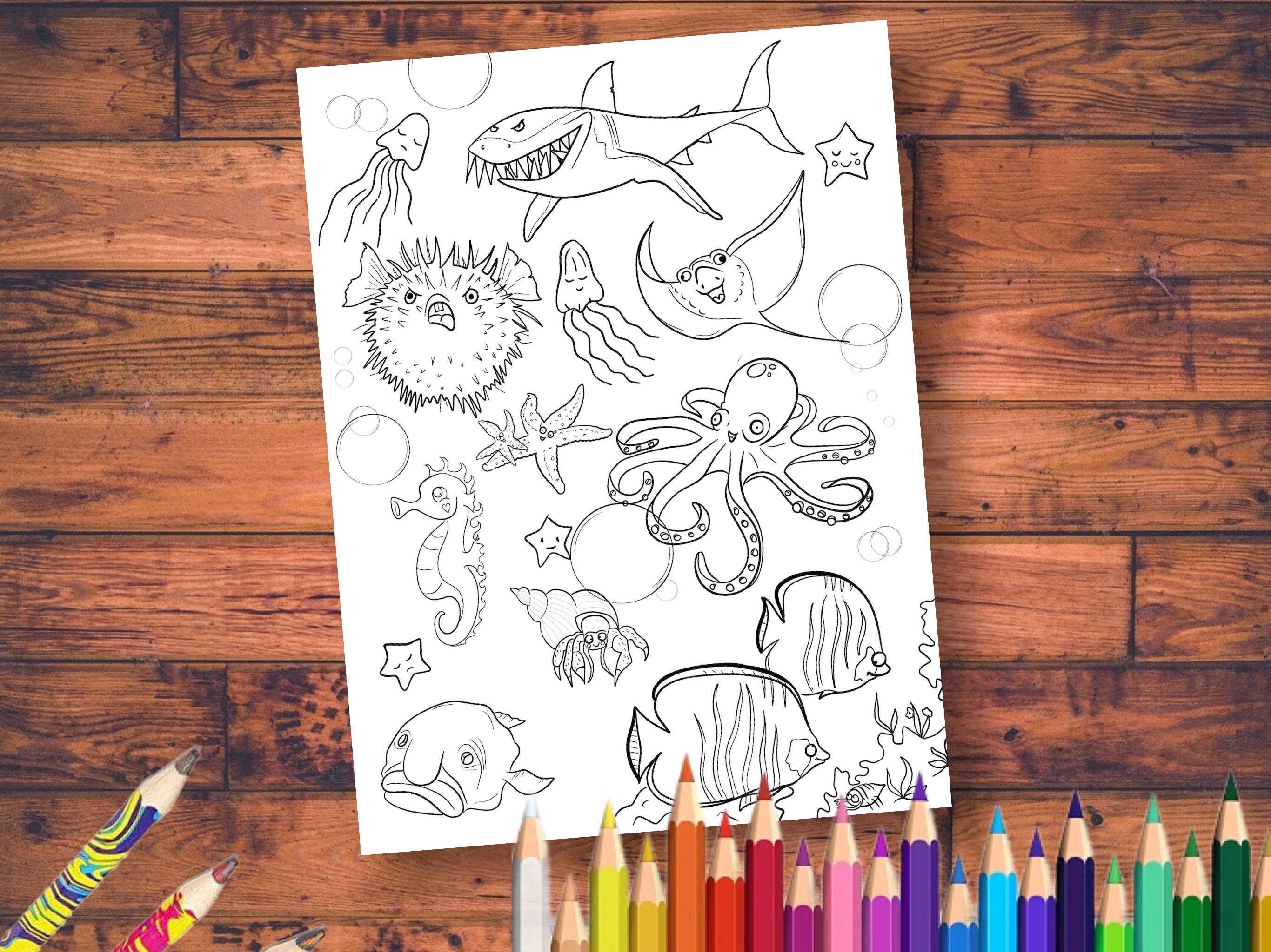 Sea Animals Colouring, Colouring Page, Digital Download, Printable ...