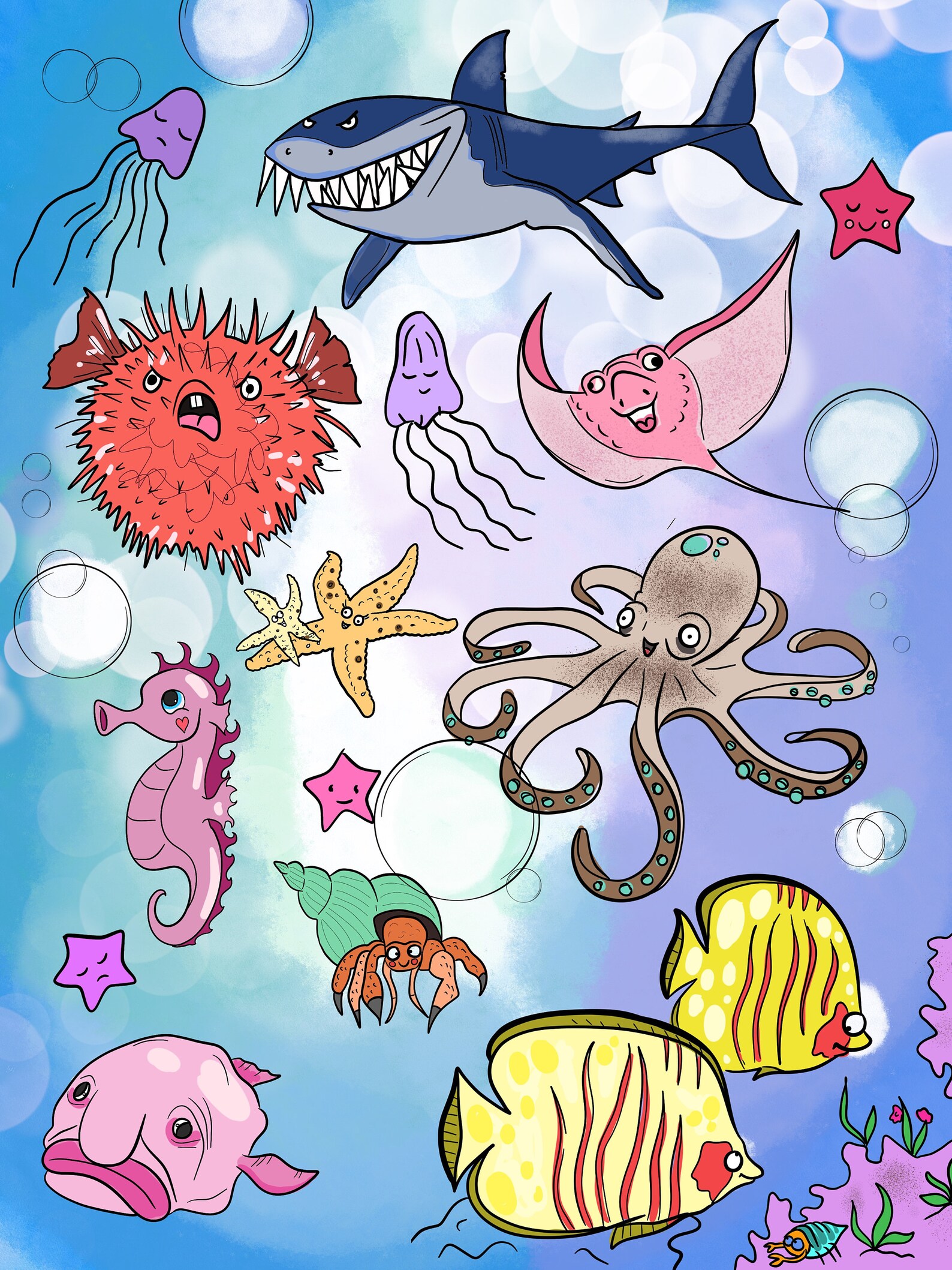 Sea Animals Colouring, Colouring Page, Digital Download, Printable ...