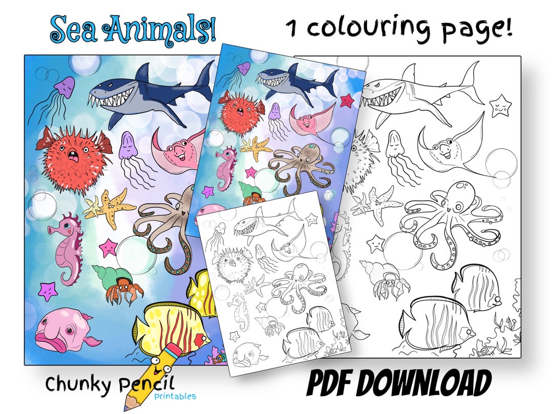 Sea Animals Colouring, Colouring Page, Digital Download, Printable ...