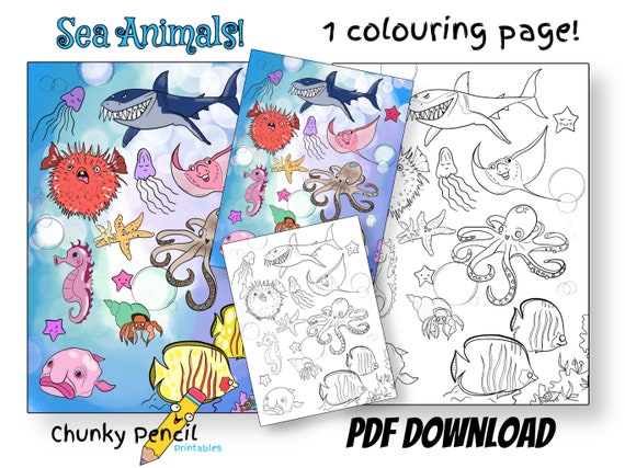 Sea Animals Colouring Colouring Page Digital Download - Etsy