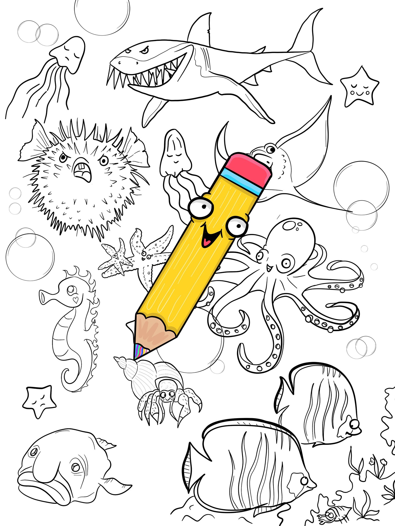 Sea Animals Colouring, Colouring Page, Digital Download, Printable ...