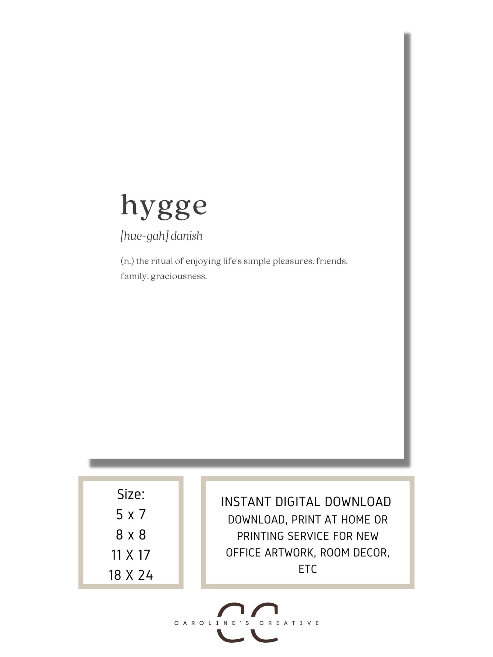Hygge Definition Digital Download Minimalist Poster Word Definition ...