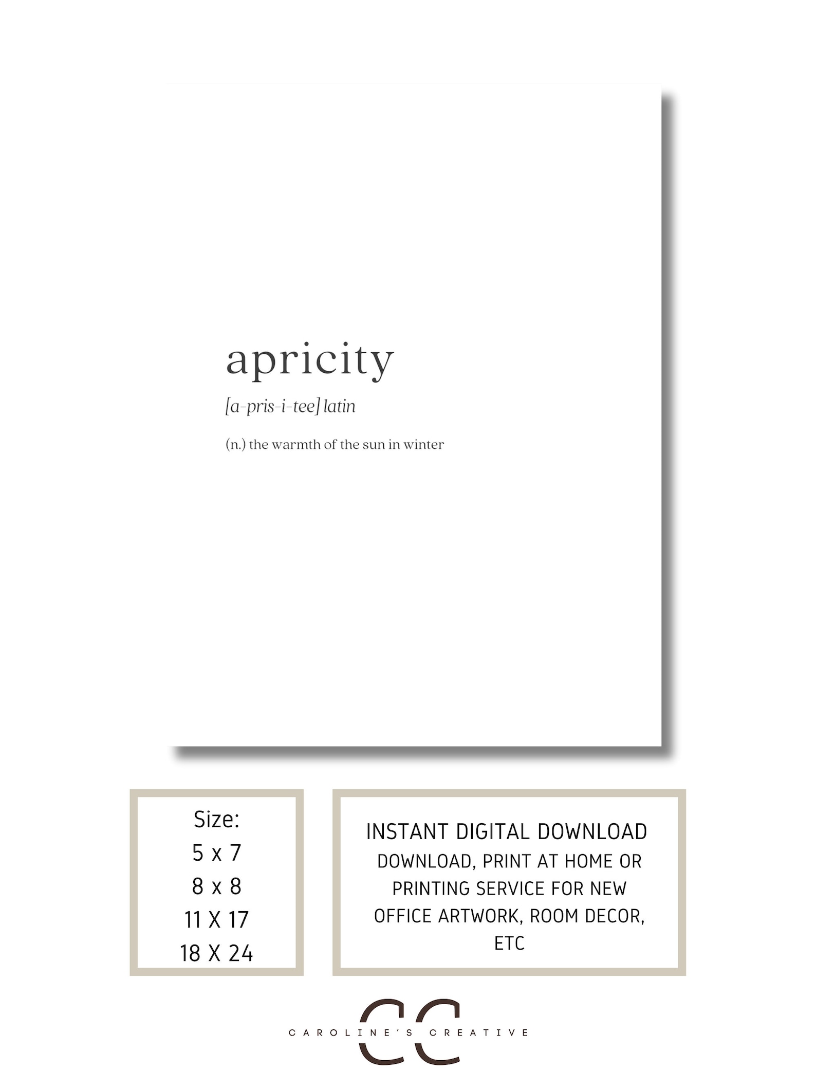 Apricity Definition Digital Download Minimalist Poster Word Definition ...