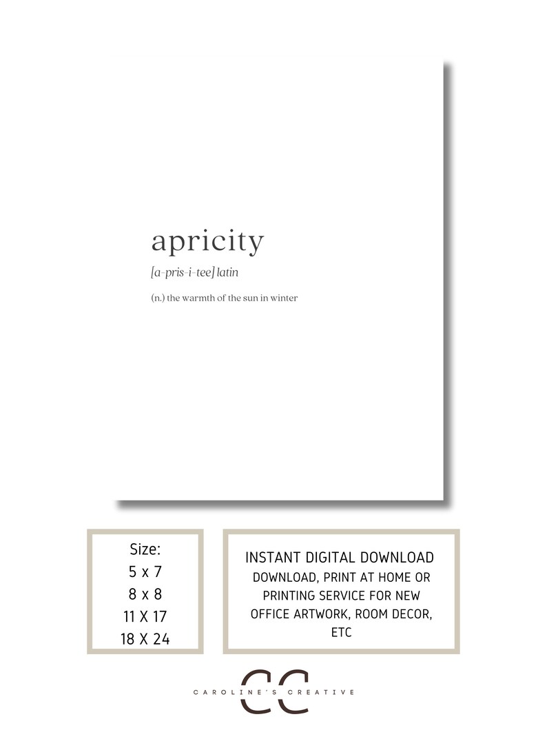 Apricity Definition Digital Download Minimalist Poster Word Definition ...
