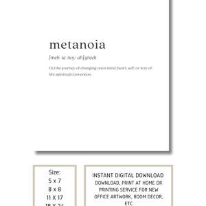 Metanoia Definition | Digital Download | Minimalist Poster | Word ...