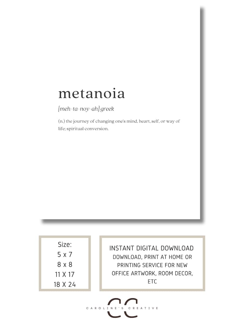 Metanoia Definition | Digital Download | Minimalist Poster | Word ...