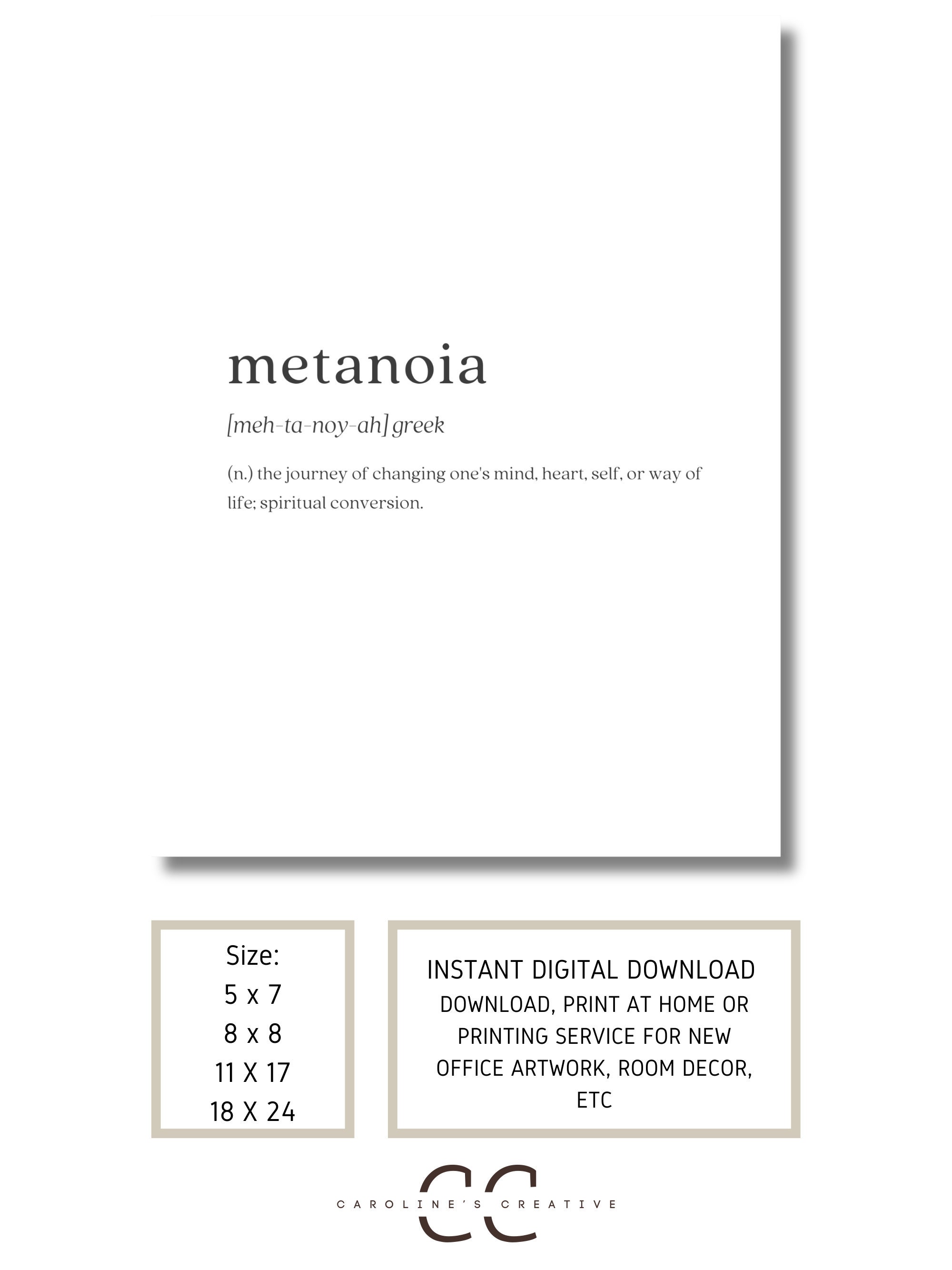 Metanoia Definition | Digital Download | Minimalist Poster | Word ...