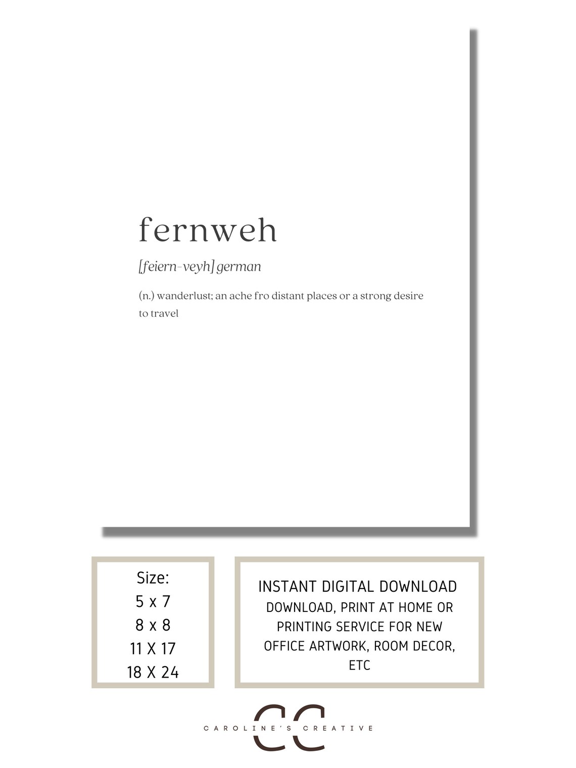 Fernweh Definition Digital Download Minimalist Poster Word Definition ...