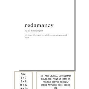 Redamancy Definition | Digital Download | Minimalist Poster | Word Definition Wall Art | Home ...