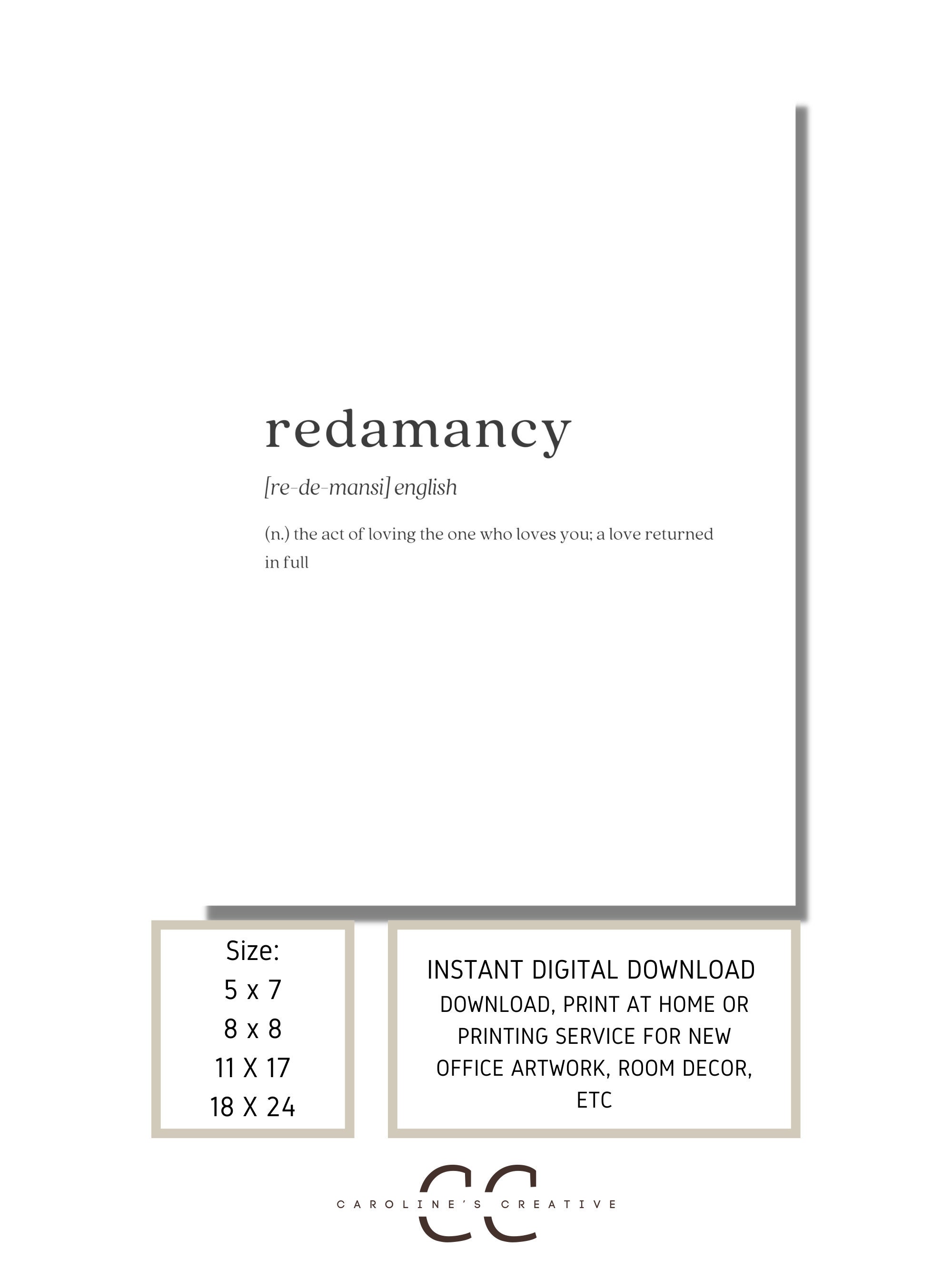 Redamancy Definition | Digital Download | Minimalist Poster | Word ...