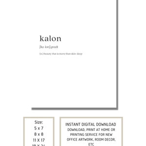 Kalon Definition | Digital Download | Minimalist Poster | Word ...