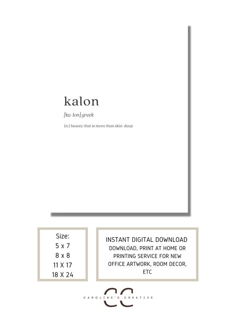 Kalon Definition | Digital Download | Minimalist Poster | Word ...