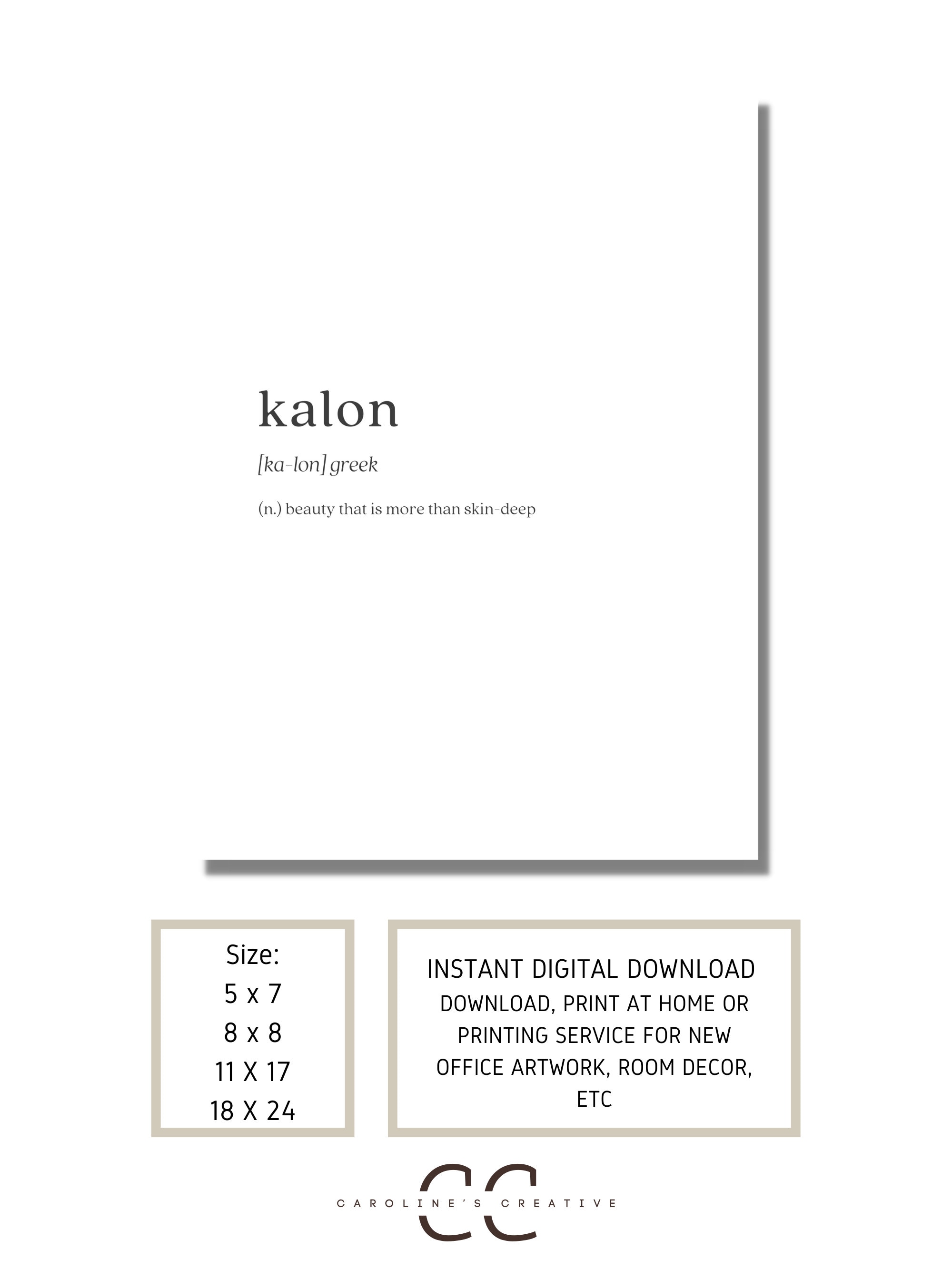 Kalon Definition | Digital Download | Minimalist Poster | Word ...